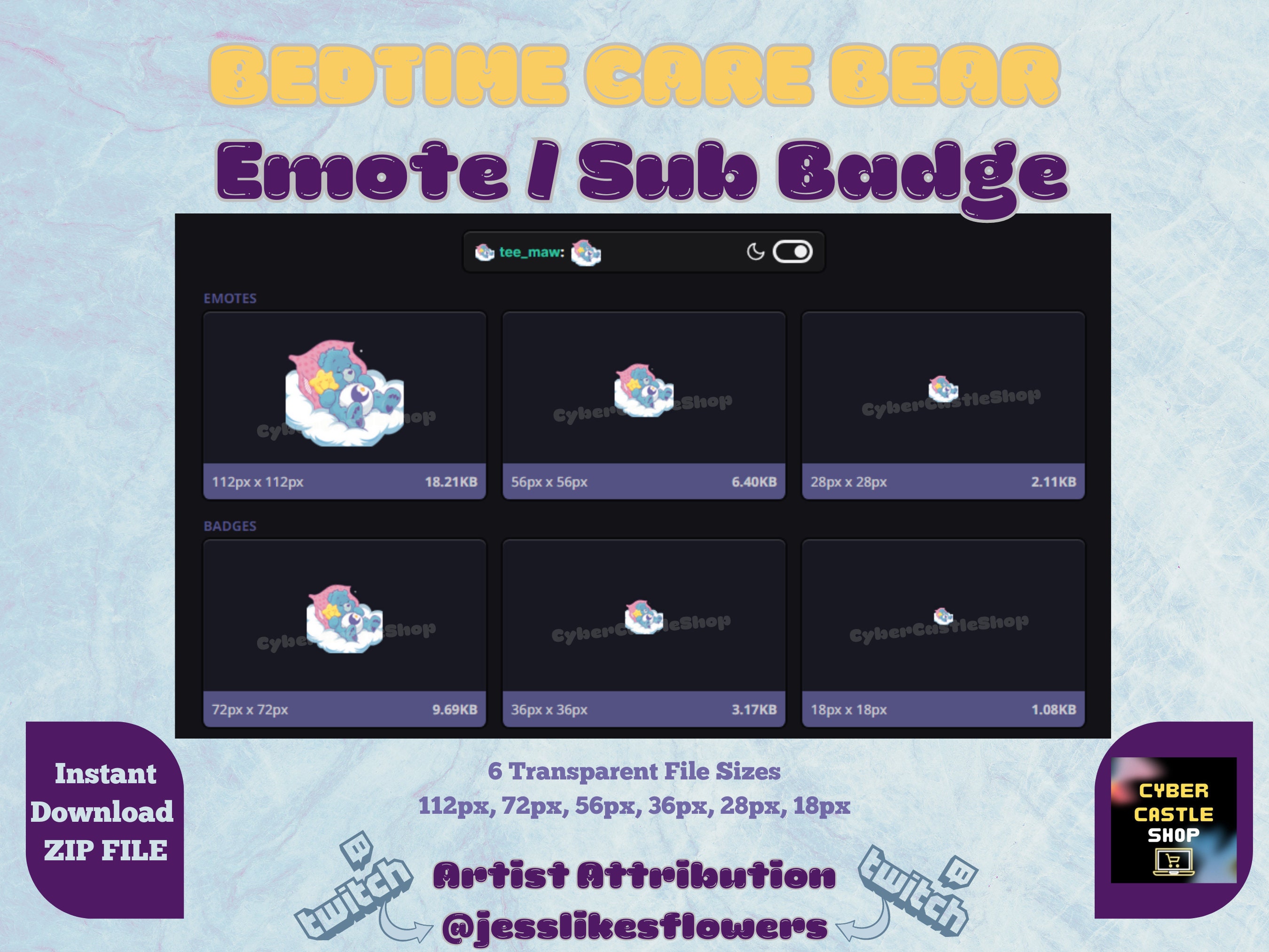 Bedtime Care Bear Emote or Sub Badge | Sleep| Twitch | Cute | Bedge ...