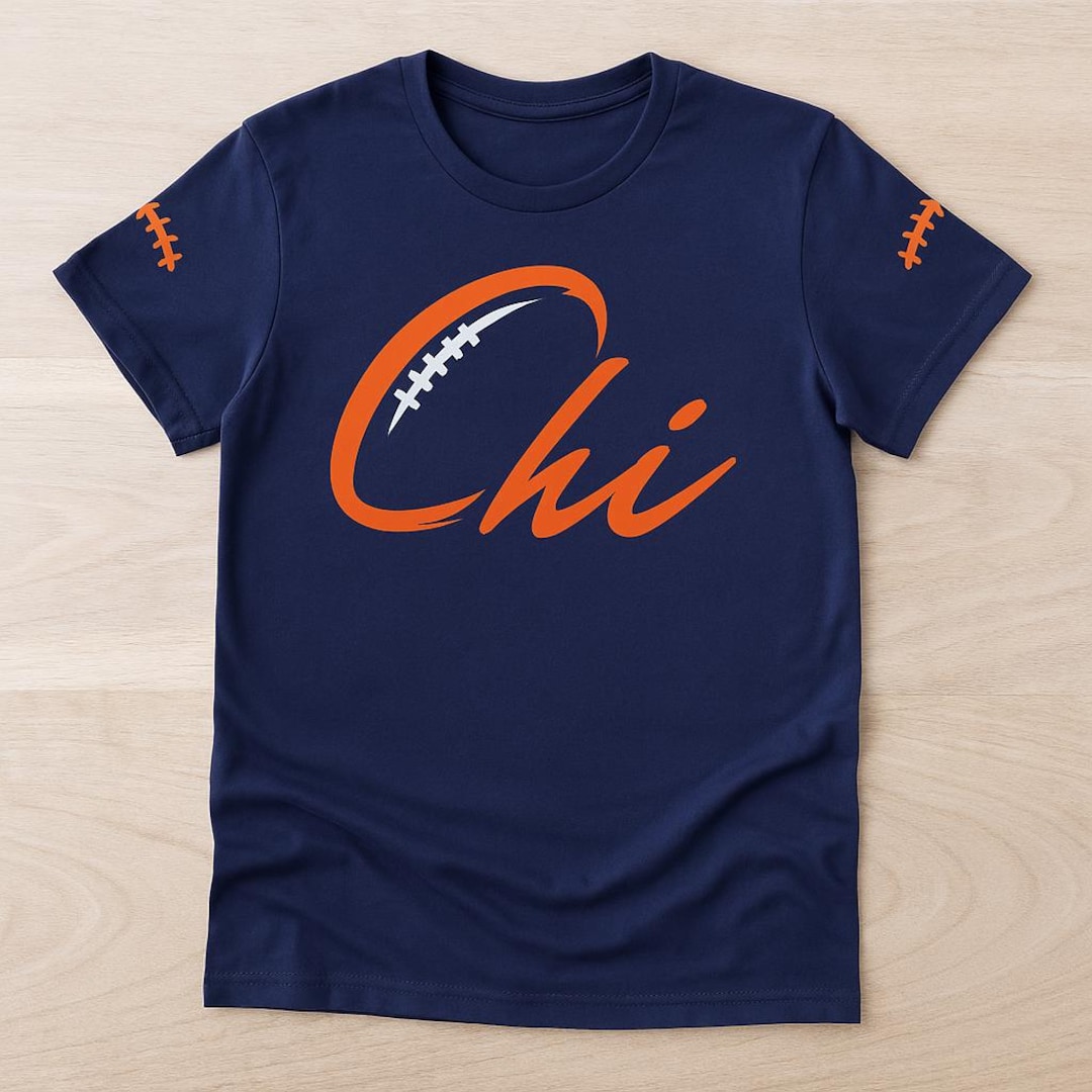 Chi Football T-shirt: Chicago Game Day Tee, Navy & Orange - Etsy