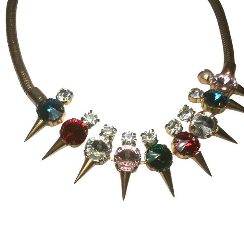 Vintage Betsey Johnson Spike Necklace, Gothic Glam Rhinestone Choker ...
