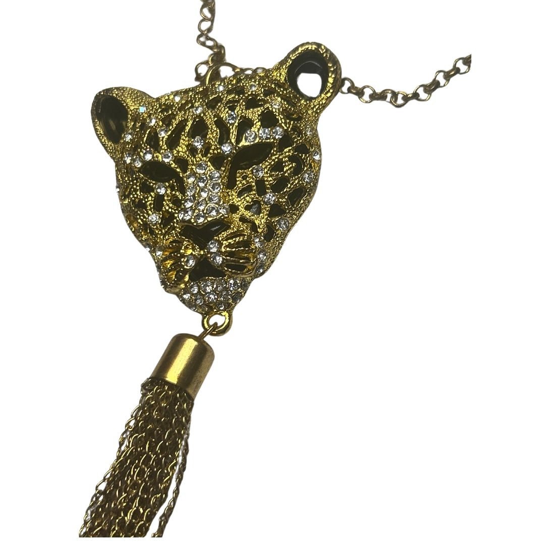 Rhinestone Cheetah Head Pendant Necklace Alloy Gold 22 Length - Etsy