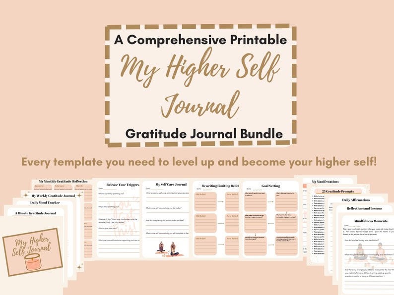 Gratitude Journal Printable Bundle! to Become Your Higher Self - Etsy