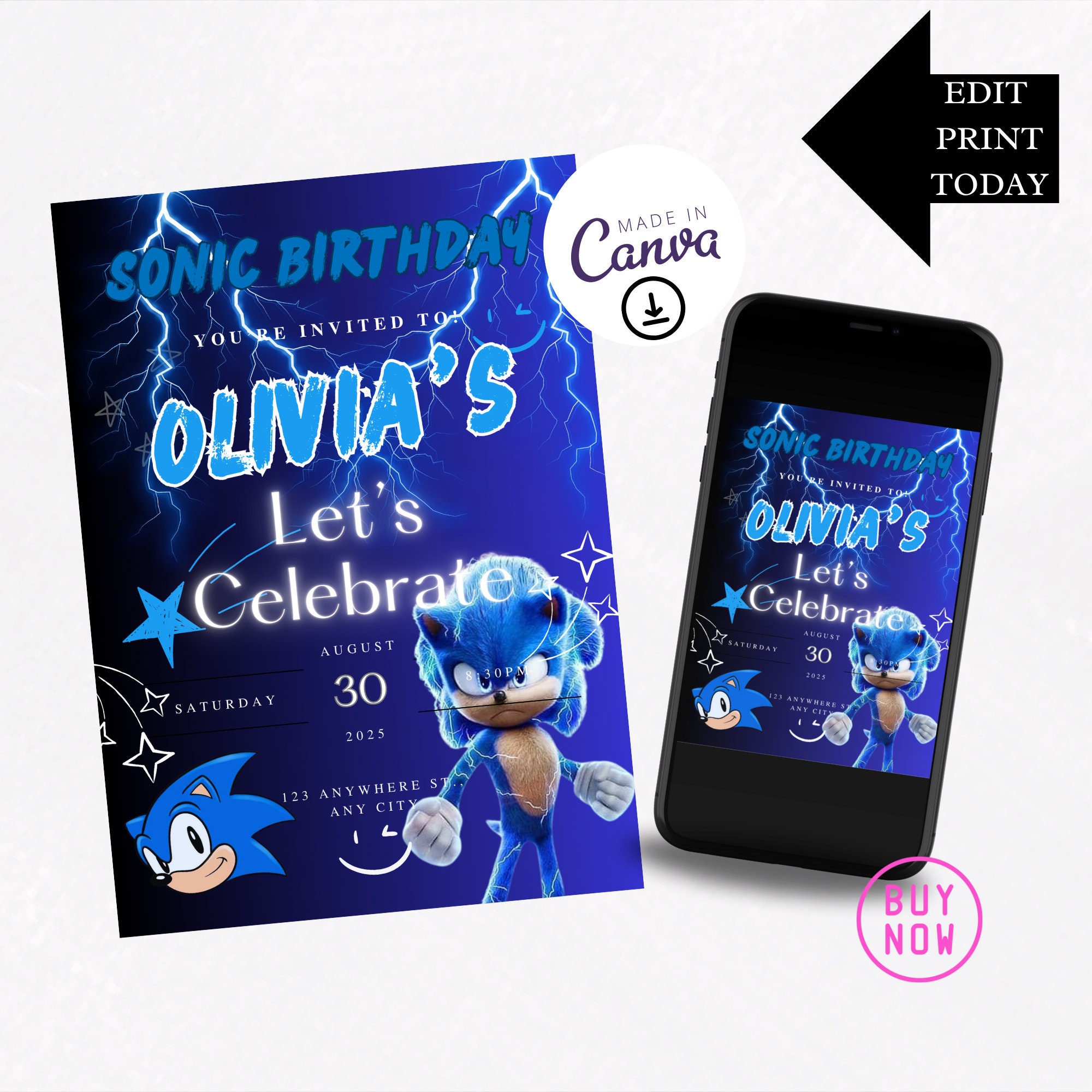 Sonic Invitation, Game Invitation, Kids Birthday - Etsy