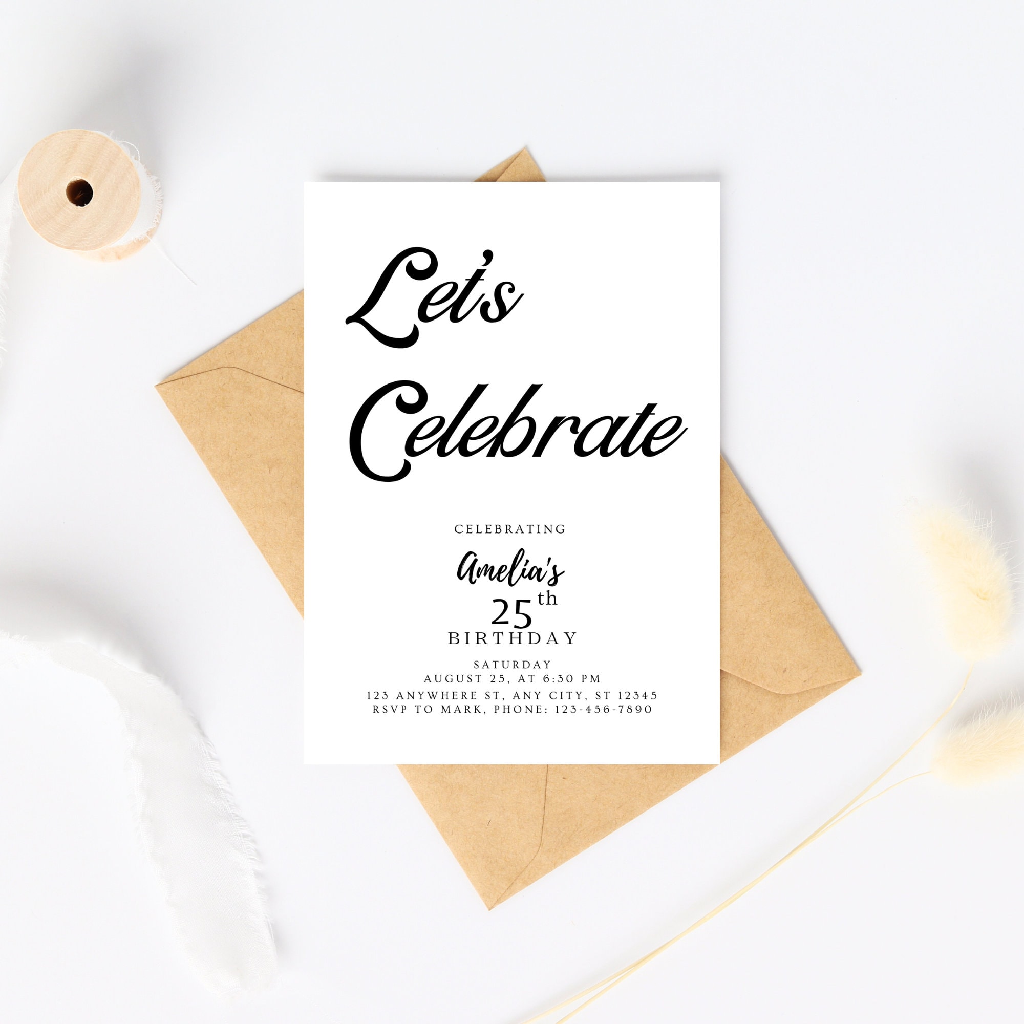 Minimalist Lets Celebrate Invitation - Etsy UK