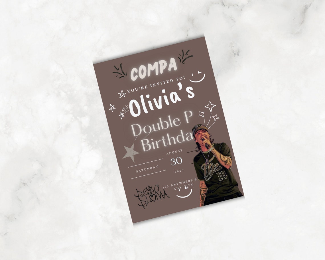Peso Pluma Birthday Invitation Template, Editable Party Invite (digital ...