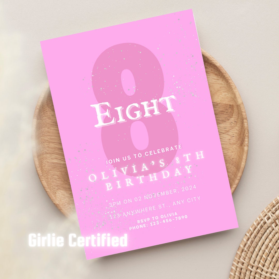 Editable 8th Pink Birthday Invitation - Etsy UK