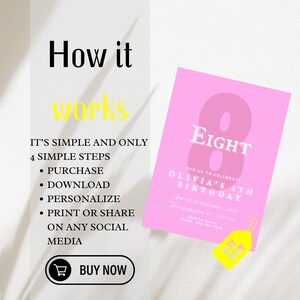 Editable 8th Pink Birthday Invitation - Etsy