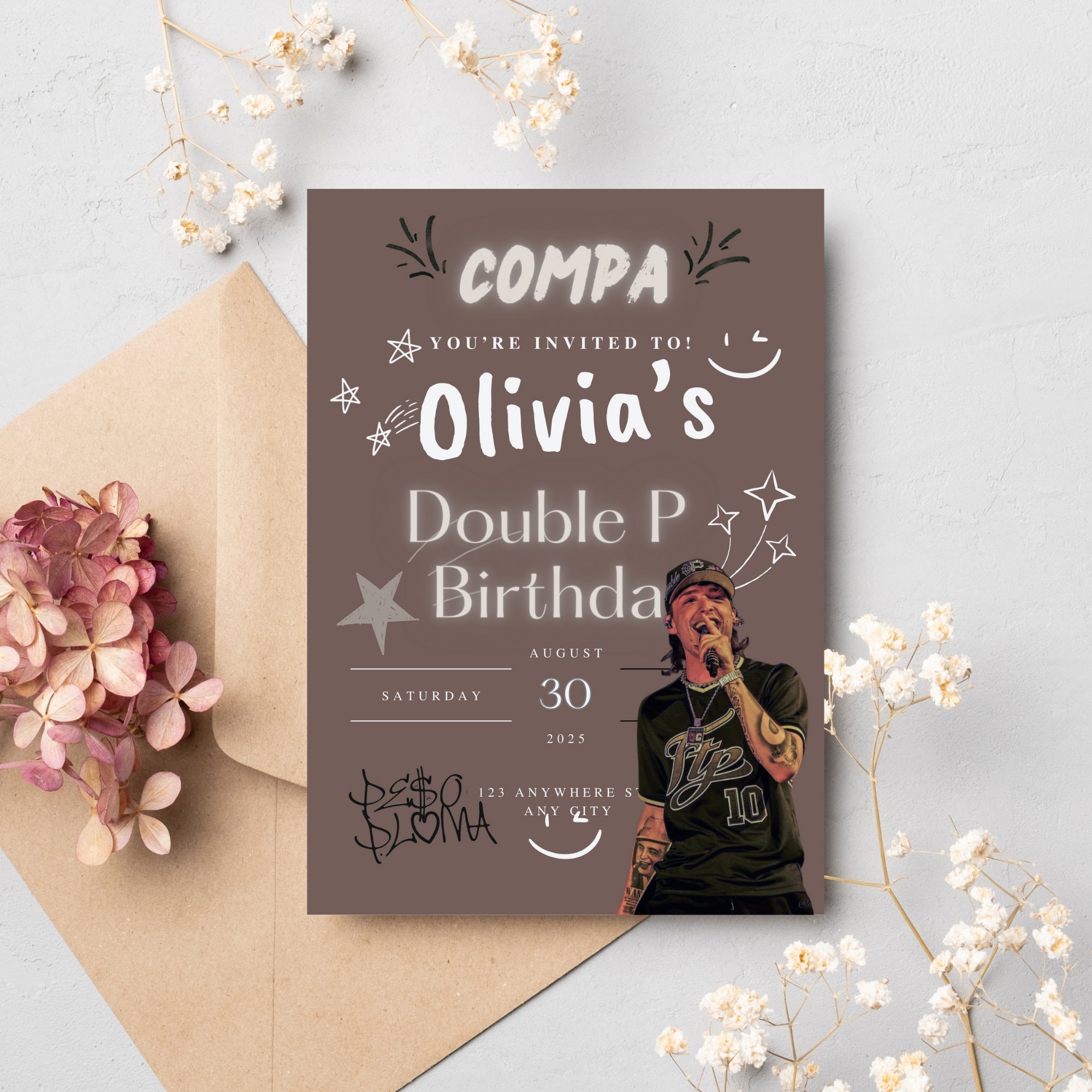 Peso Pluma Birthday Invitation Template, Editable Party Invite (digital ...