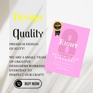 Editable 8th Pink Birthday Invitation - Etsy