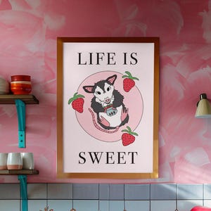 Cute Strawberry Opossum Print, Digital Download Wall Art, Pastel Pink ...