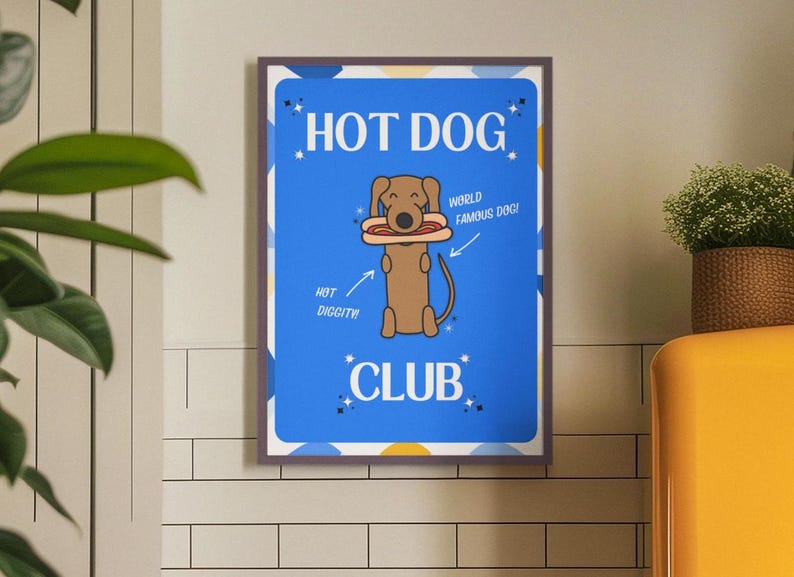Hot Dog Dachshund Kitchen Wall Art, Digital Download, Funny Dog Poster ...