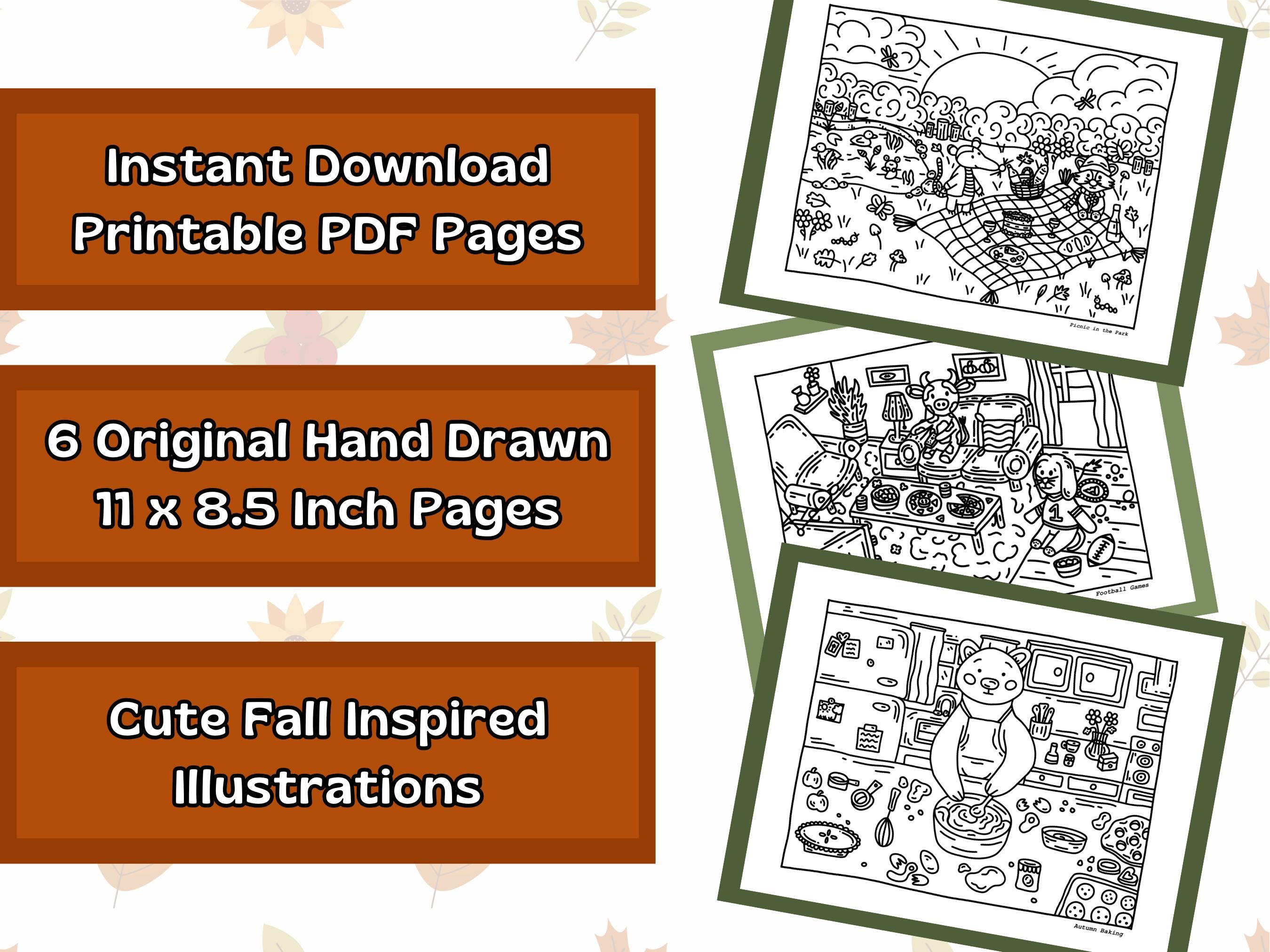 Cozy Fall Coloring Pages, PDF Instant Digital Download Printable, 6 ...