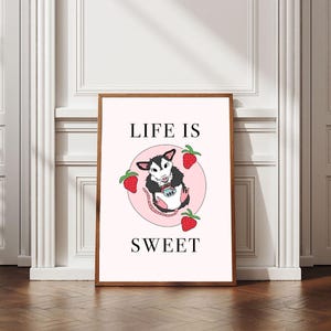 Cute Strawberry Opossum Print, Digital Download Wall Art, Pastel Pink ...