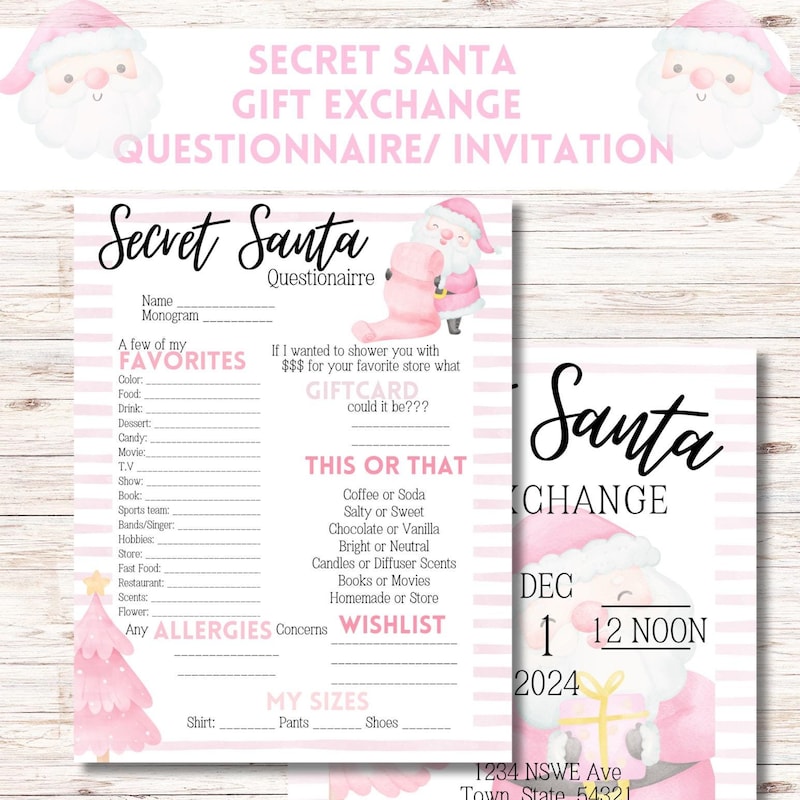 Secret Santa Questionnaire Pink - Etsy