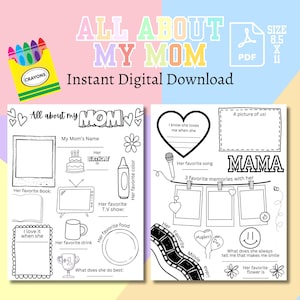 All About My Mom Worksheet /mother's Day /questionnaire /survey /mama ...