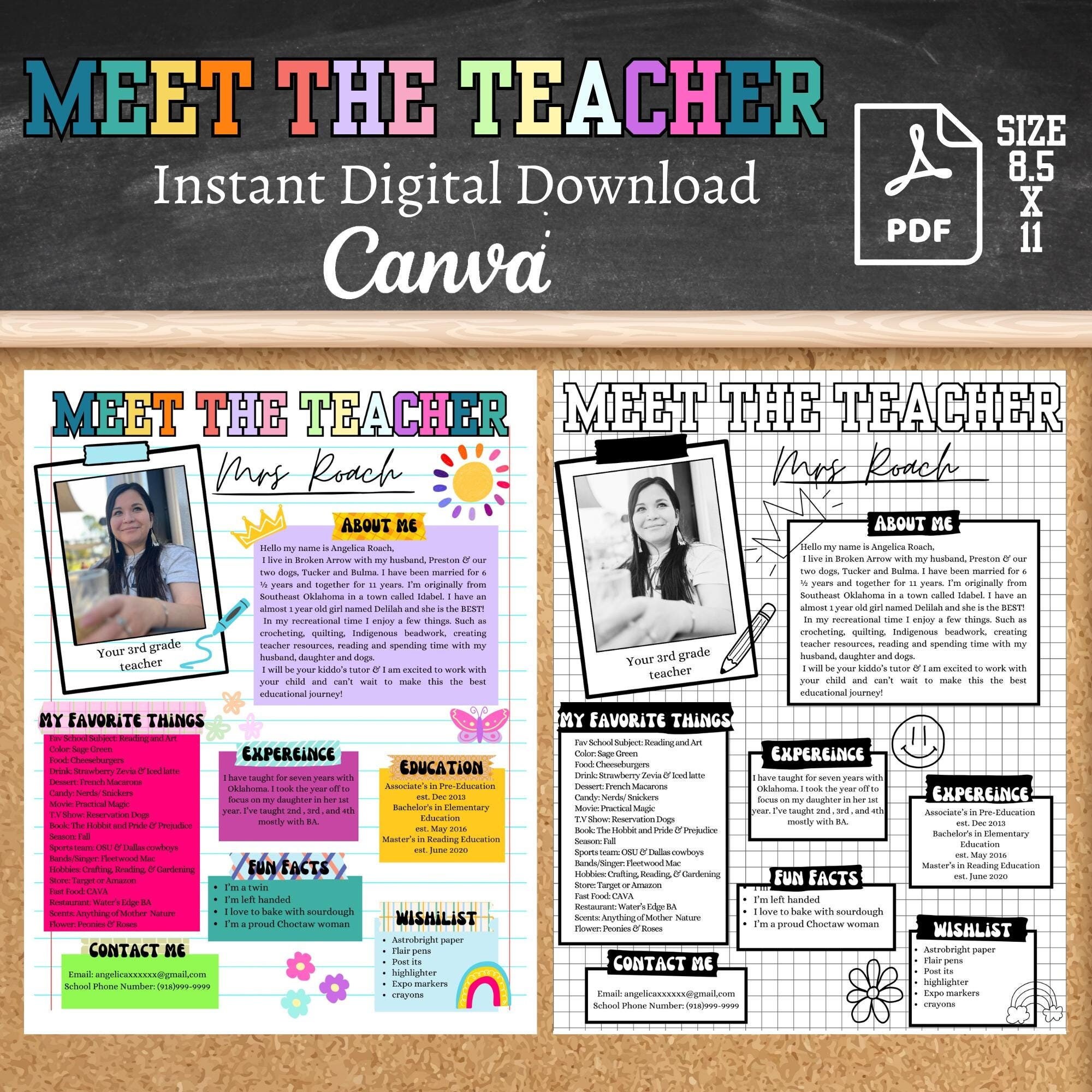 Editable CANVA Template | Meet the Teacher | Retro Rainbow Notebook ...
