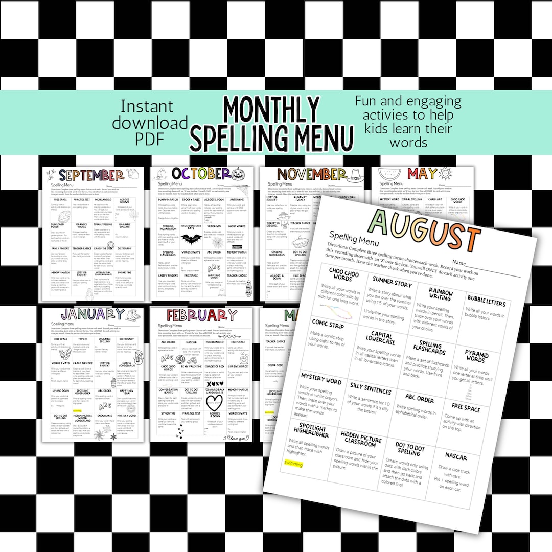 Spelling Choice Board for HOME or SCHOOL - Etsy