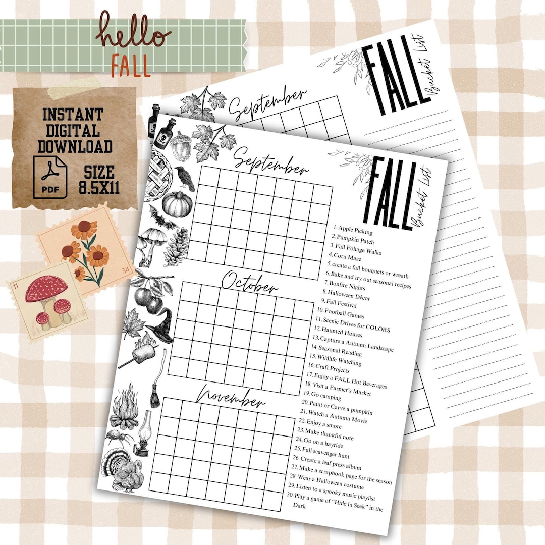Fall Bucket List Printable, Autumn Bucket List Template, Autumn ...