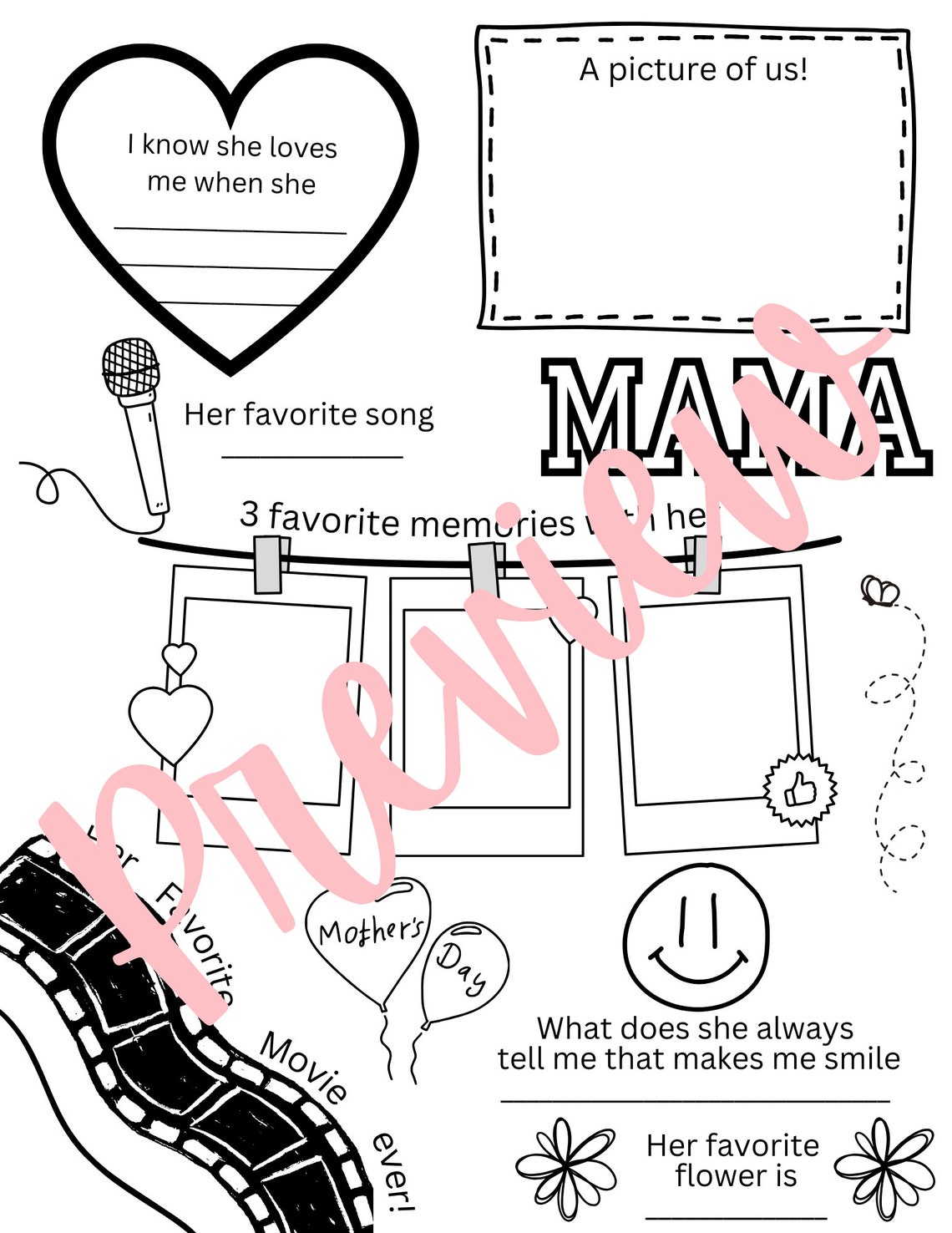All About My Mom Worksheet /mother's Day /questionnaire /survey /mama Activity Sheet /mother's ...