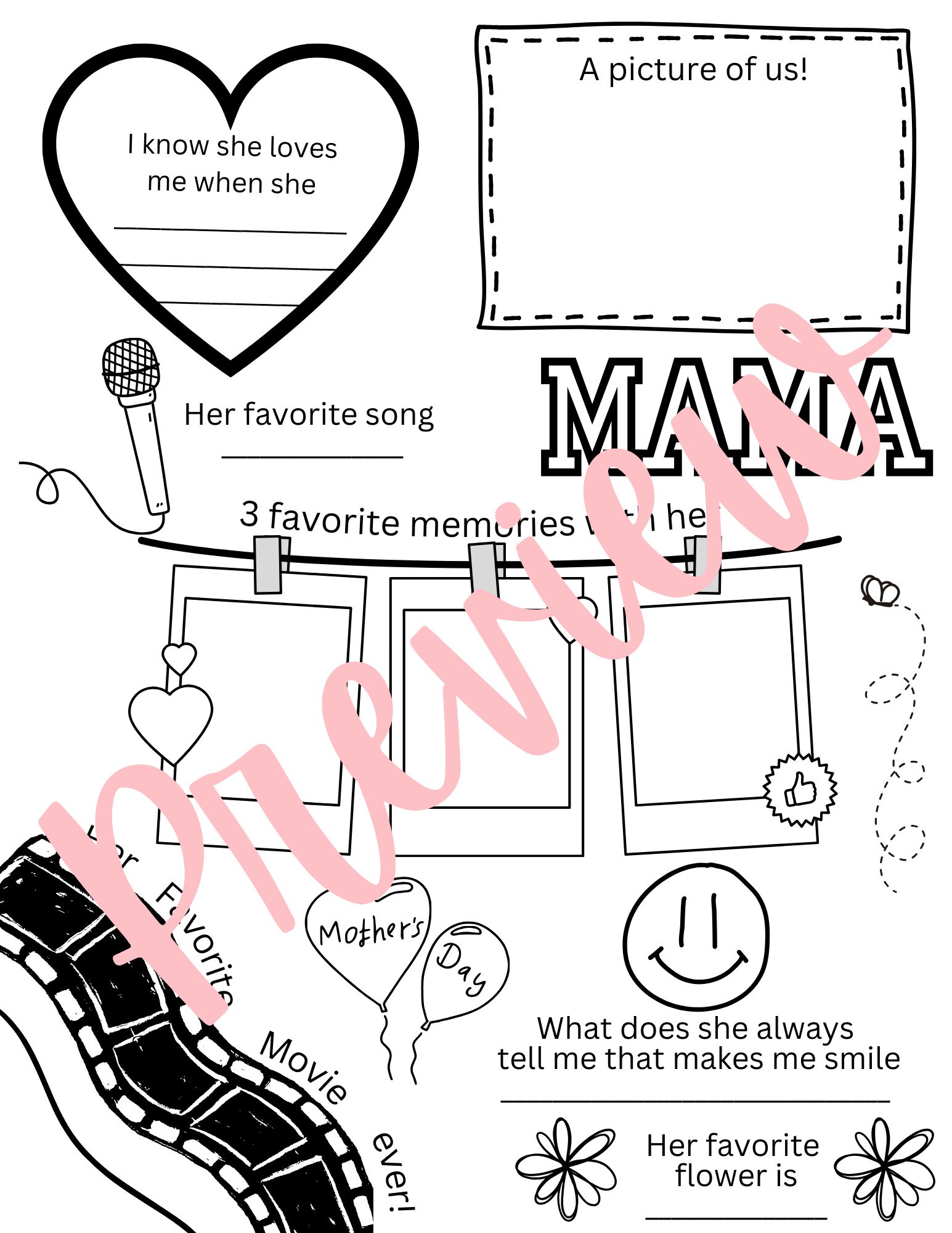 All About My Mom Worksheet /mother's Day /questionnaire /survey /mama ...
