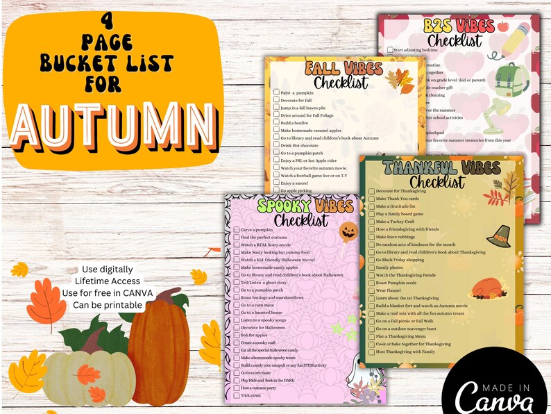 Fall Bucket List for Families, Digital/editable/printable, Autumn ...