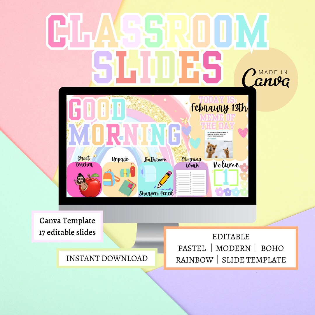 Pastel Modern Boho Rainbow- Canva/classroom Slide/ Morning Board ...