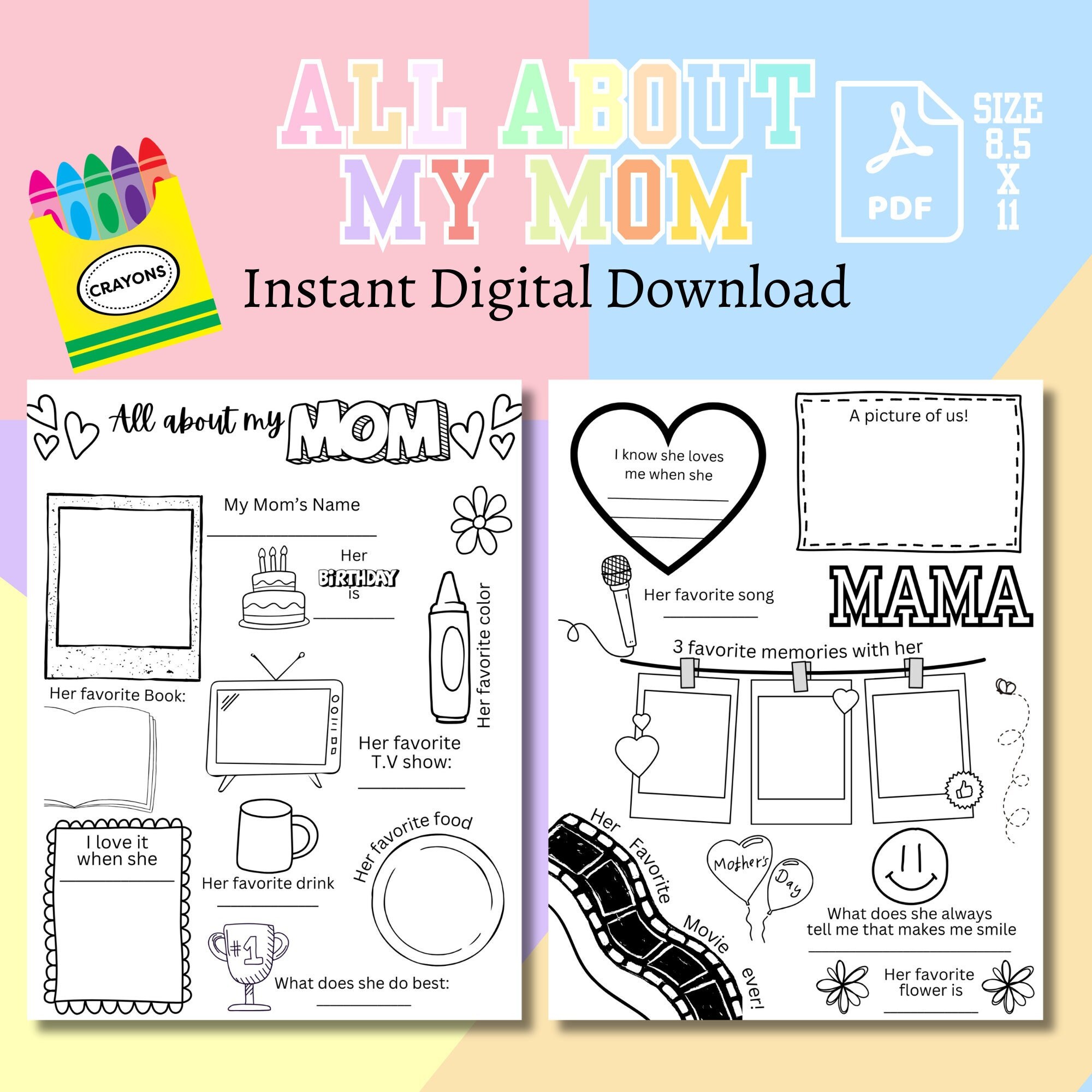 All About My Mom Worksheet /mother's Day /questionnaire /survey /mama ...