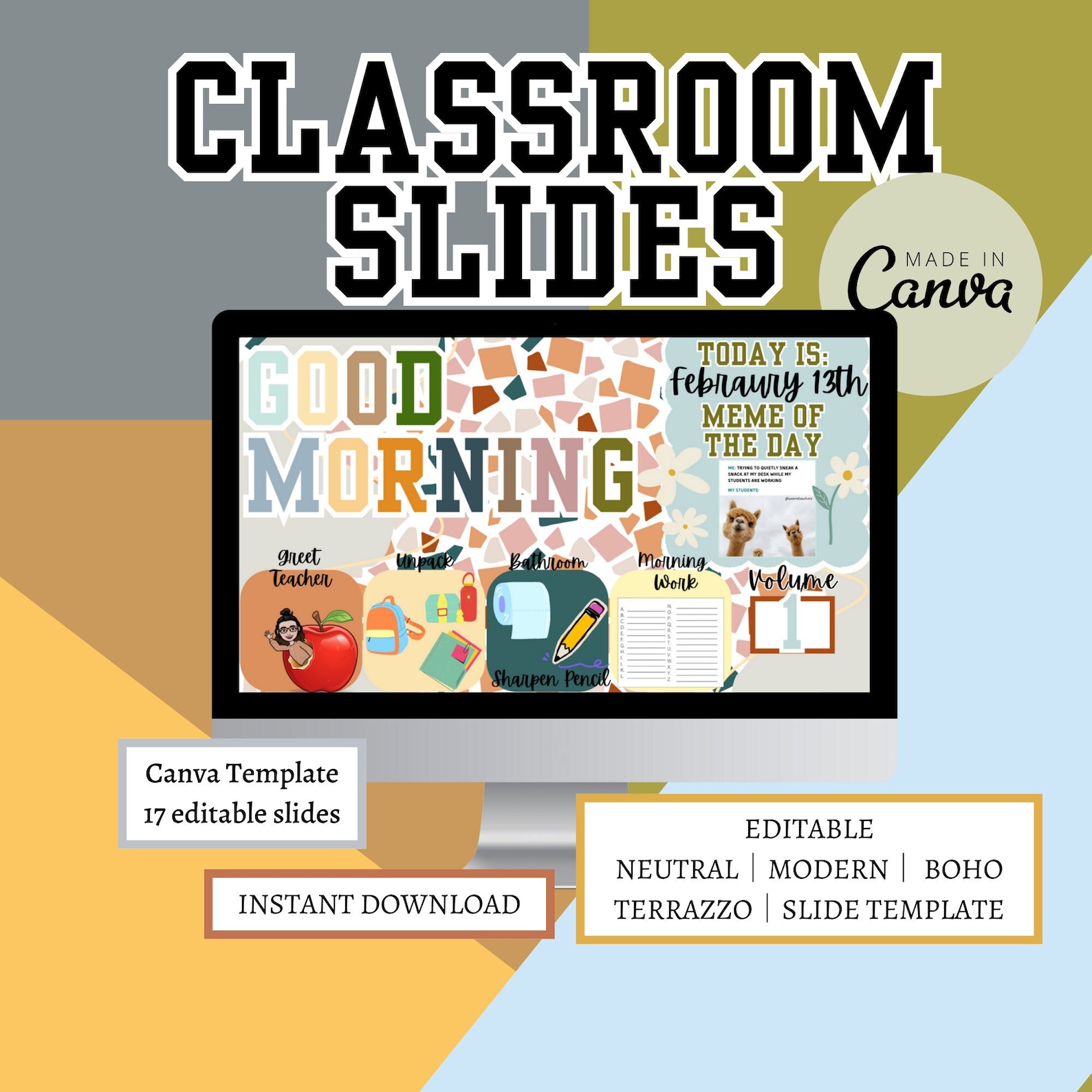 Neutral/ Terrazzo/ Modern Boho- Canva/classroom Slide/ Morning Board ...