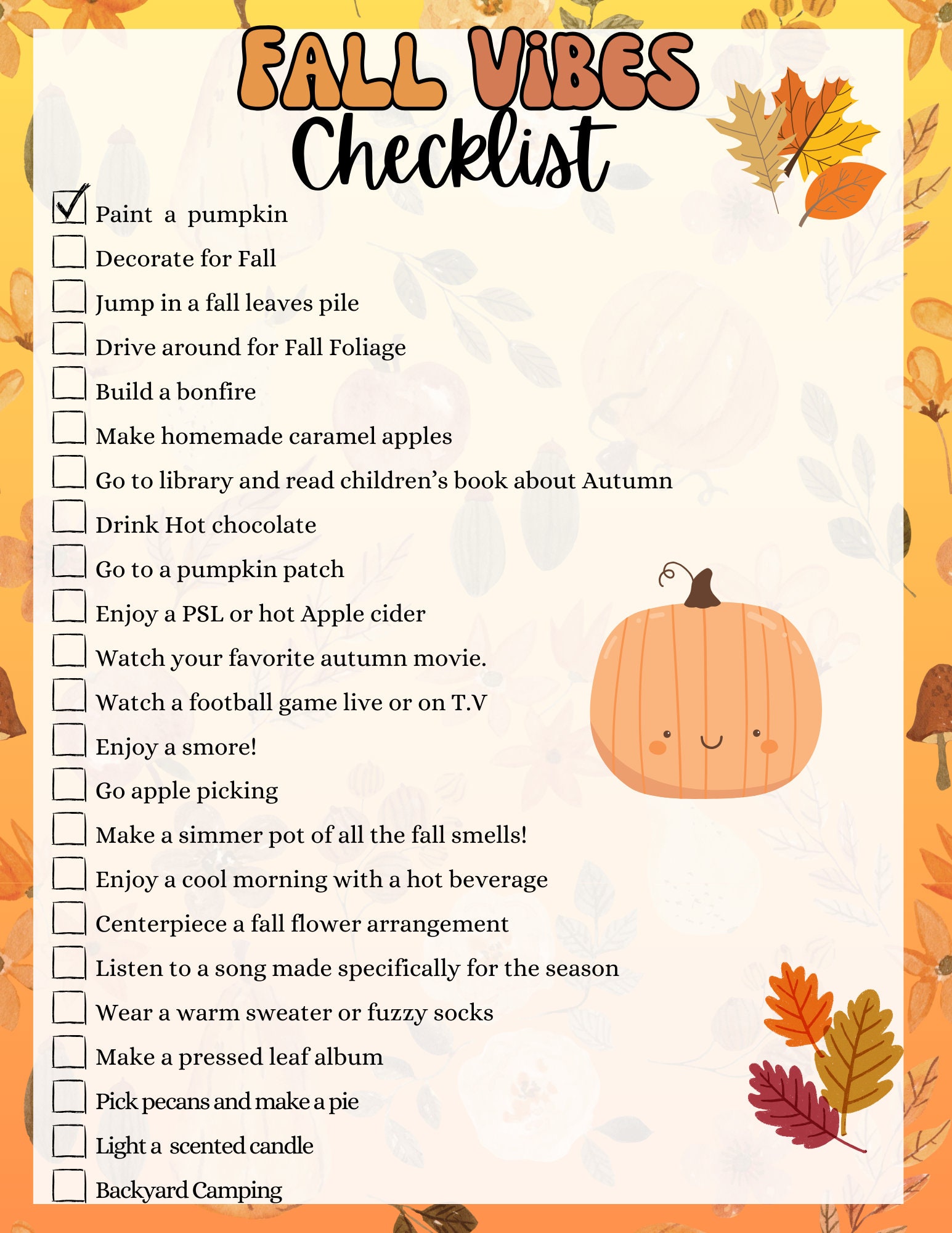 Fall Bucket List for Families, Digital/editable/printable, Autumn ...