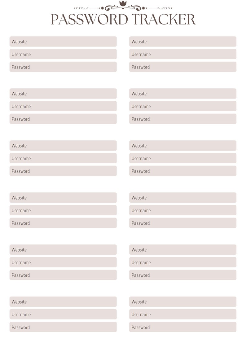 Password Tracker, Password Tracker Printable, Digital Download ...