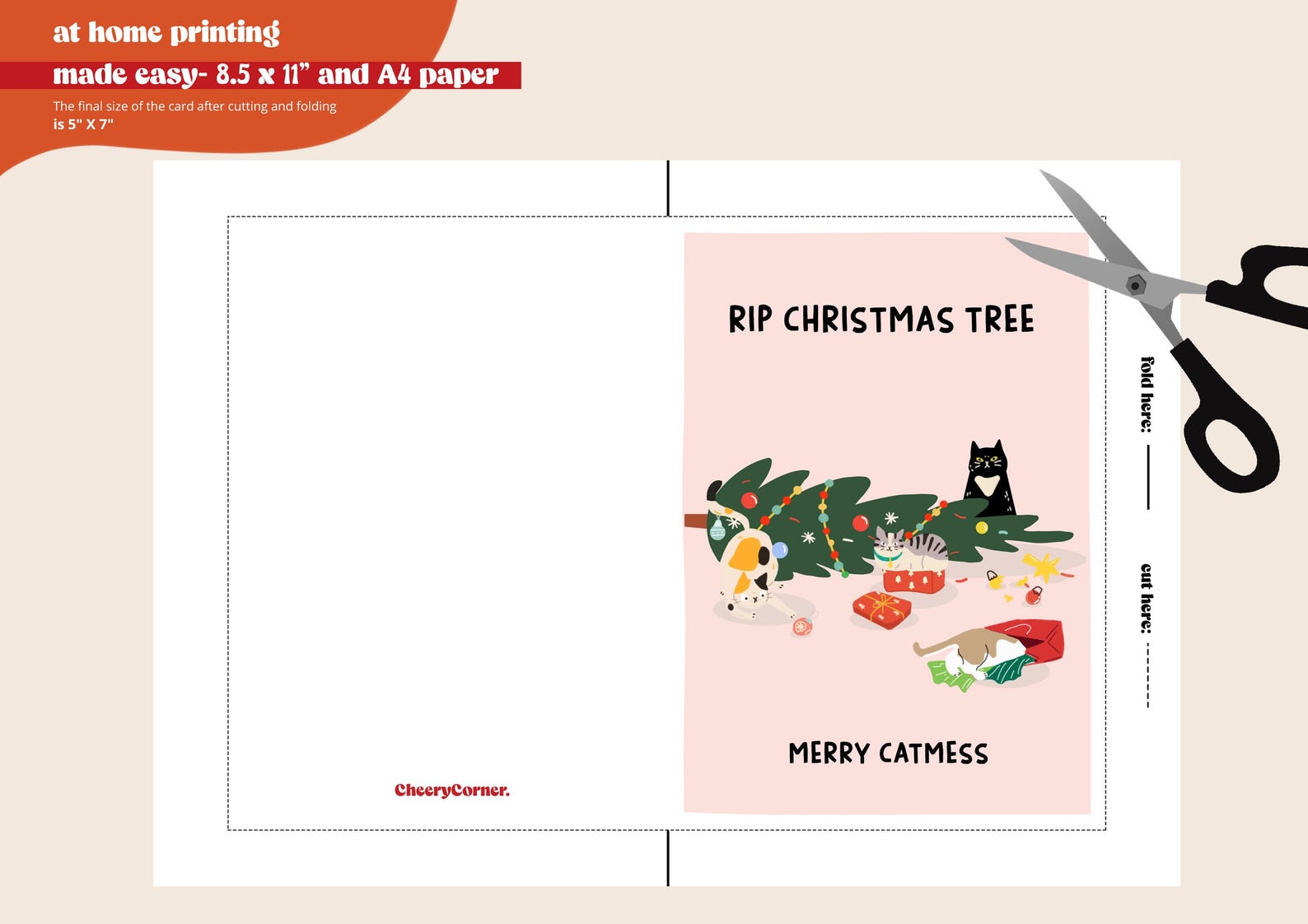 Funny Cat Christmas Card: RIP Tree, Sarcastic Humor (digital Download ...