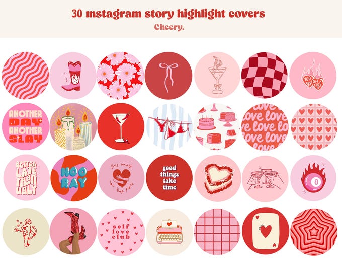 30 Retro Instagram Highlight Cover Icons, Groovy Highlight Covers, Red ...