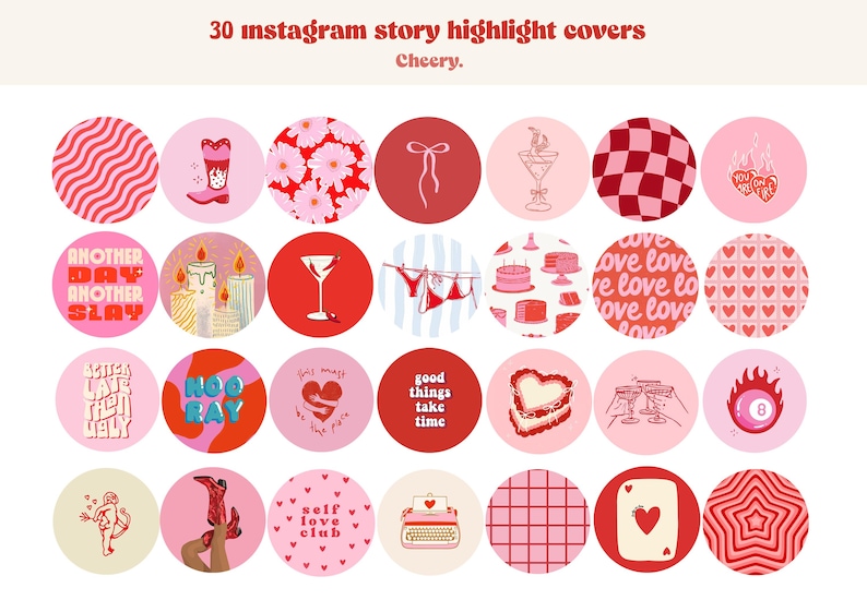 30 Retro Instagram Highlight Cover Icons, Groovy Highlight Covers, Red ...