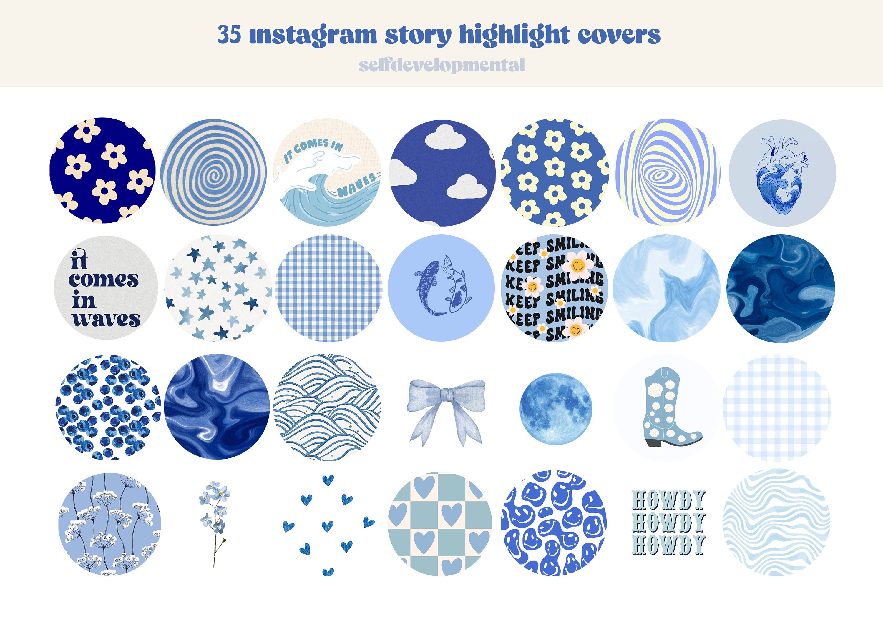 35 Retro Instagram Highlight Cover Icons, Blue Tones Instagram ...