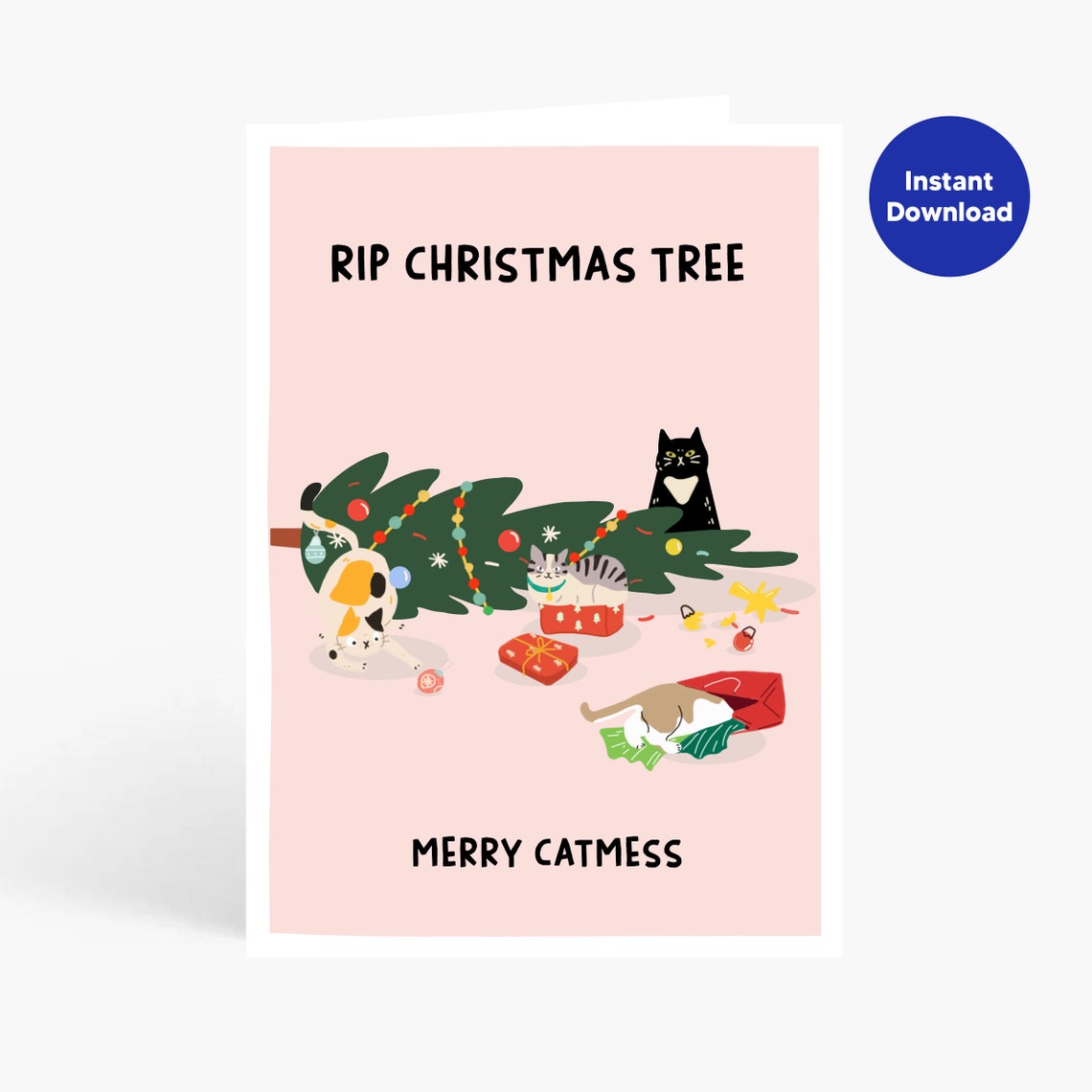 RIP Christmas Tree Cat Christmas Card, Funny Christmas Tree Card, Funny ...