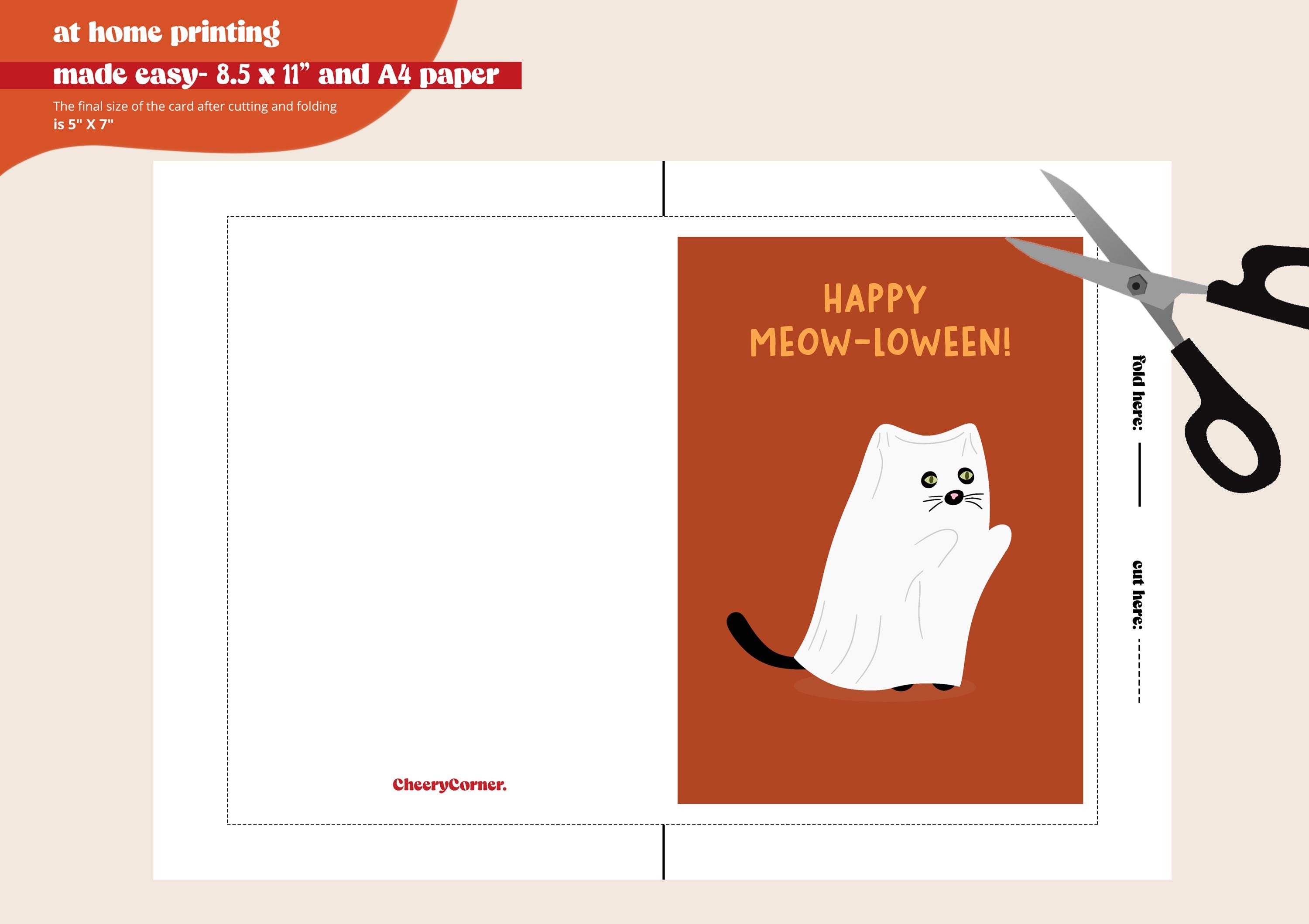 Funny Ghost Cat Halloween Card: Happy Meowloween (instant Download) - Etsy