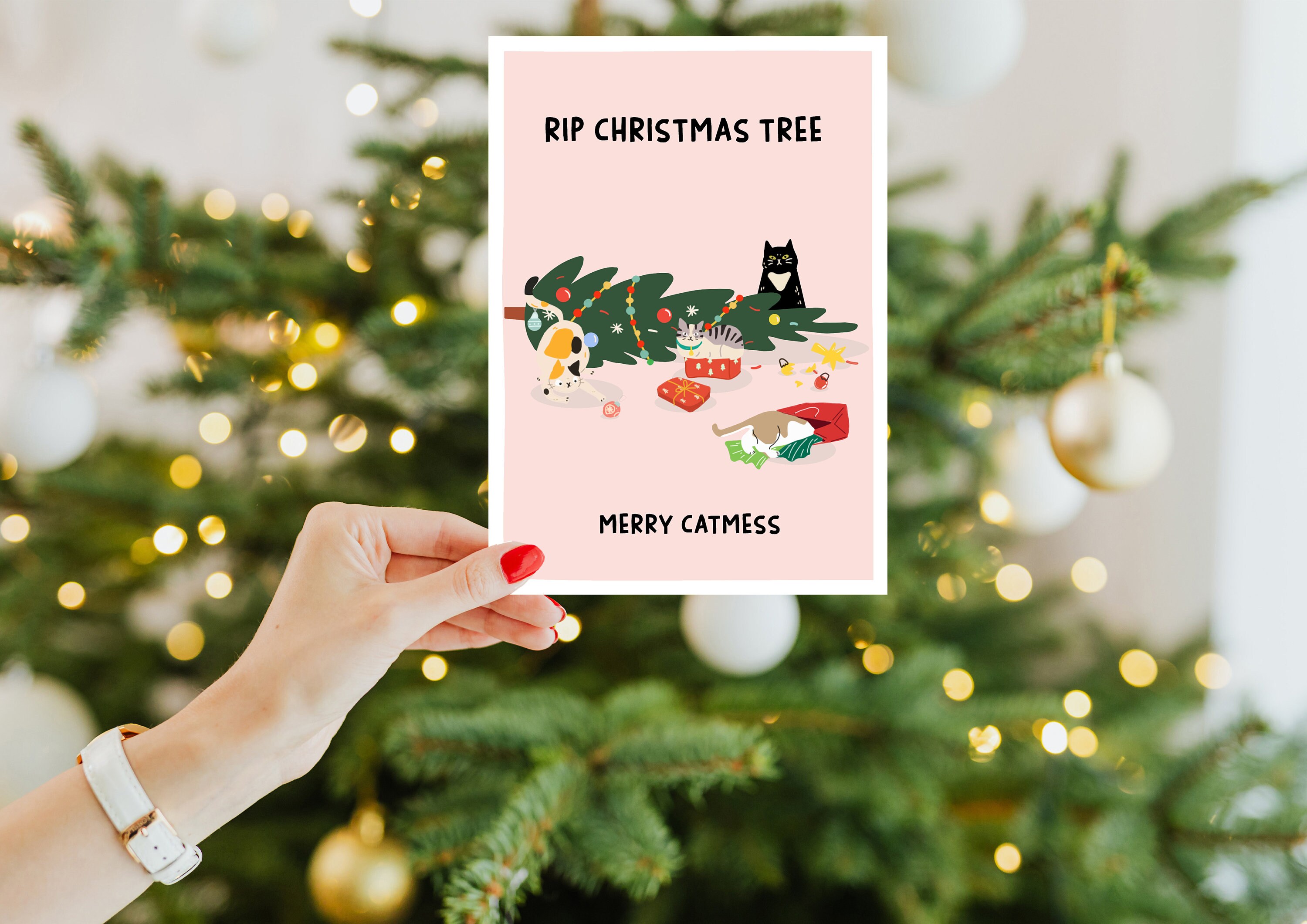 RIP Christmas Tree Cat Christmas Card, Funny Christmas Tree Card, Funny ...