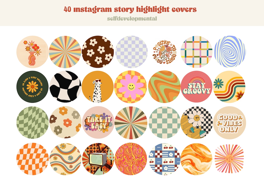 40 Retro Instagram Highlight Cover Icons, Groovy Highlight Covers ...