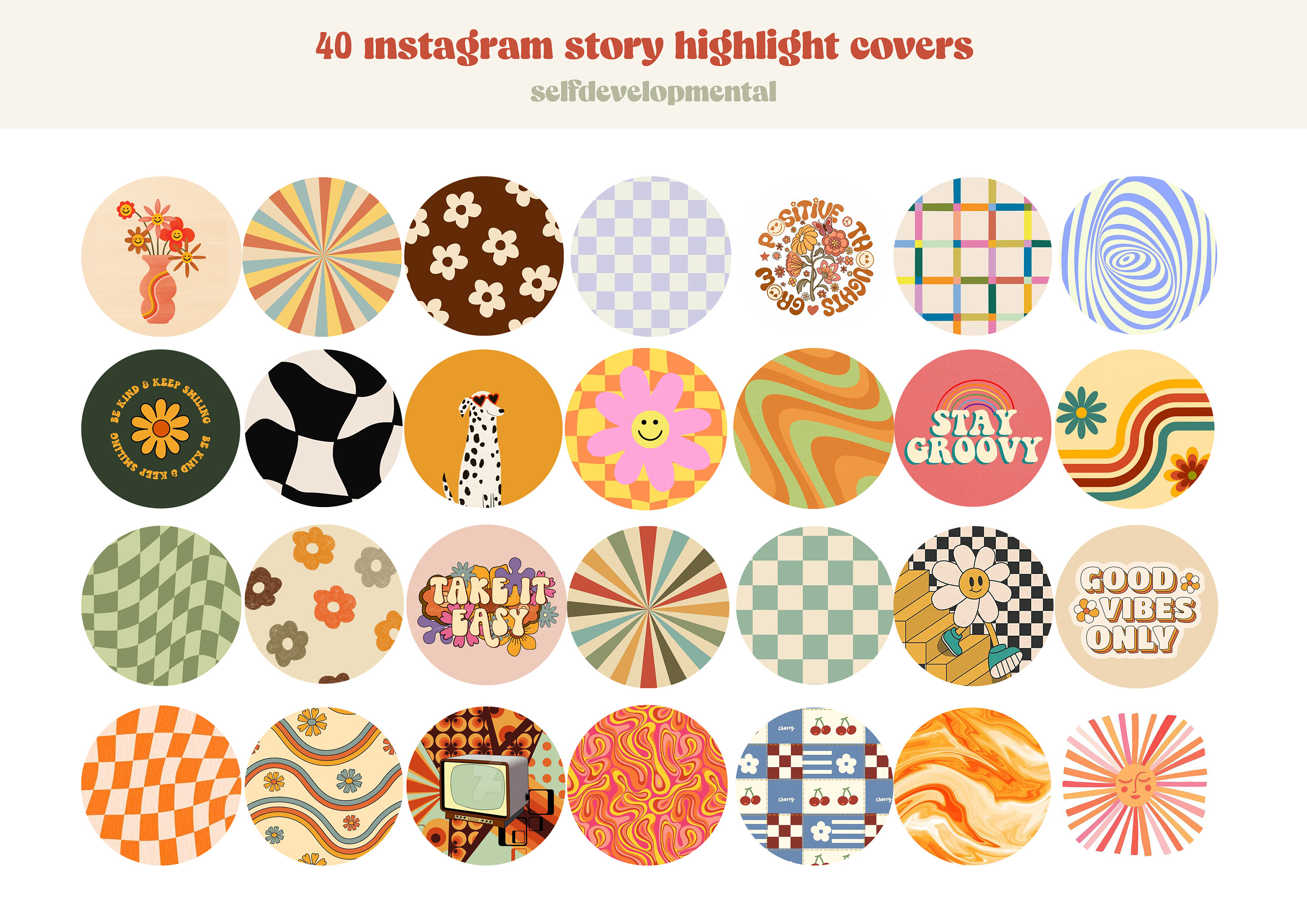 40 Retro Instagram Highlight Cover Icons, Groovy Highlight Covers ...