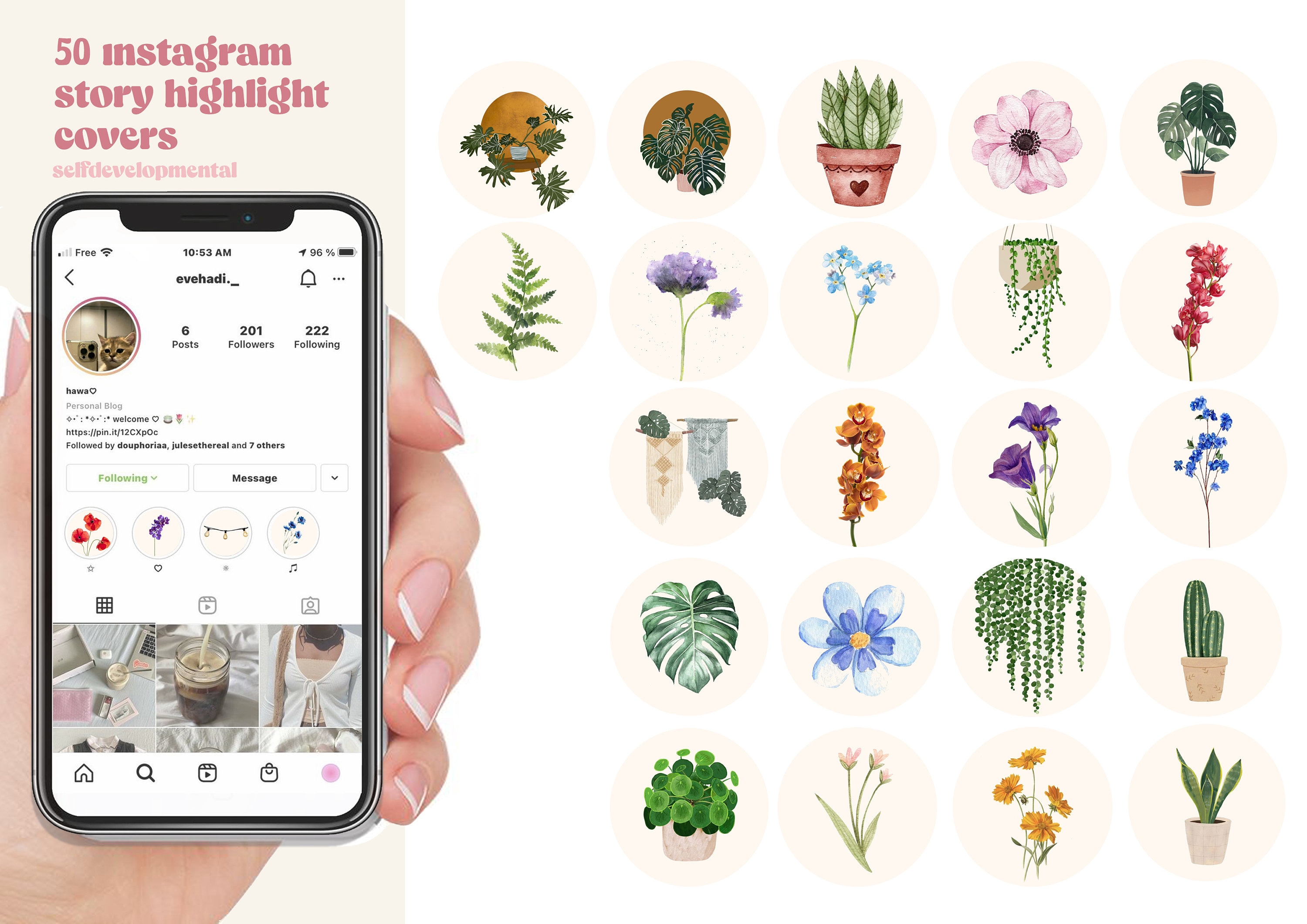 50 Instagram Flower Bouquet Highlight Covers | Botanical Highlight ...