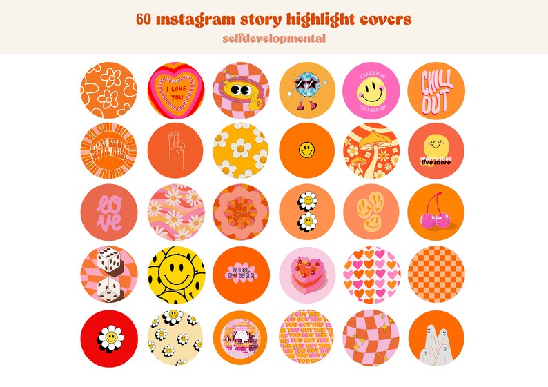 60 Retro Instagram Highlight Cover Icons, Groovy Highlight Covers ...