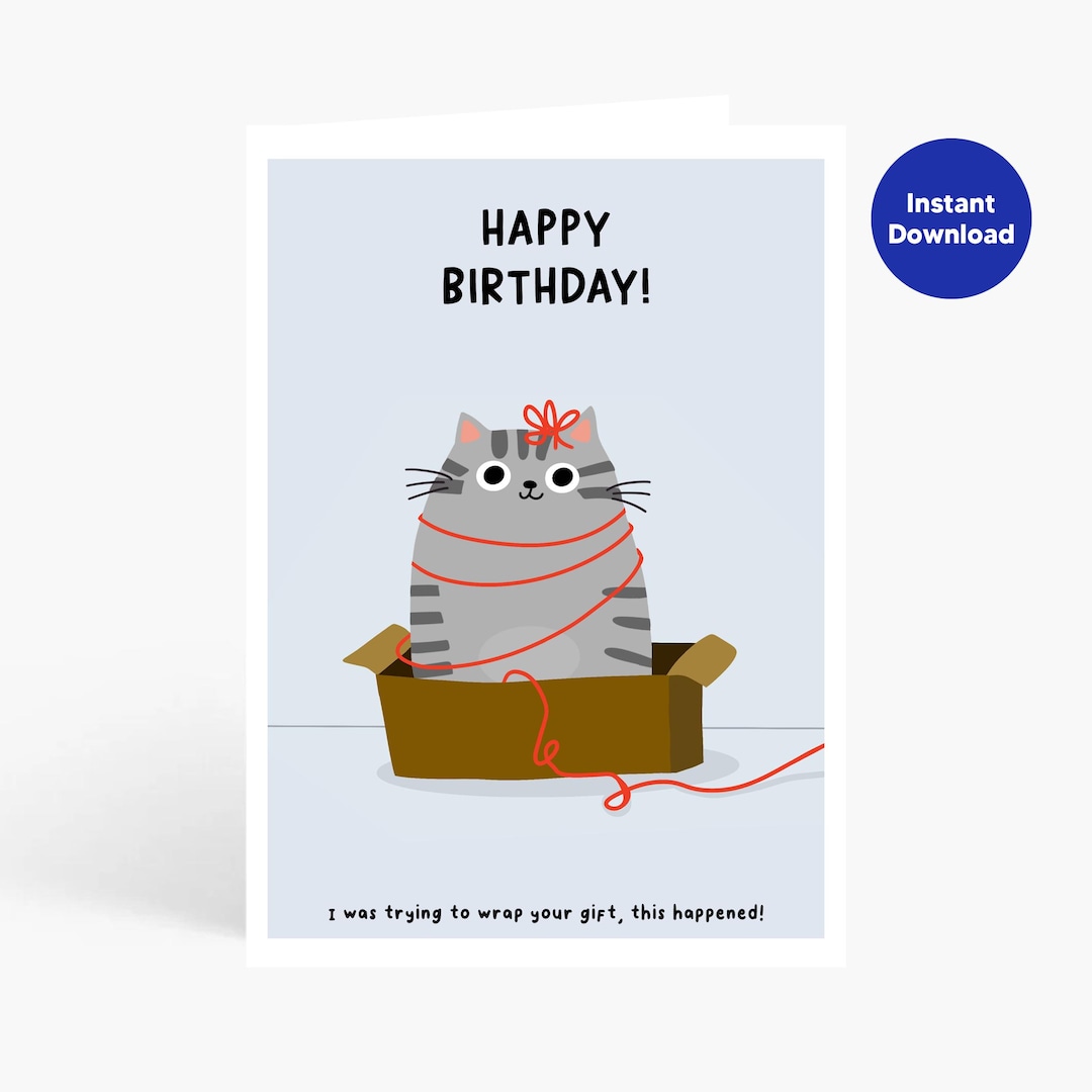 Funny Cat Birthday Card: Cat in Box (instant Download) - Etsy