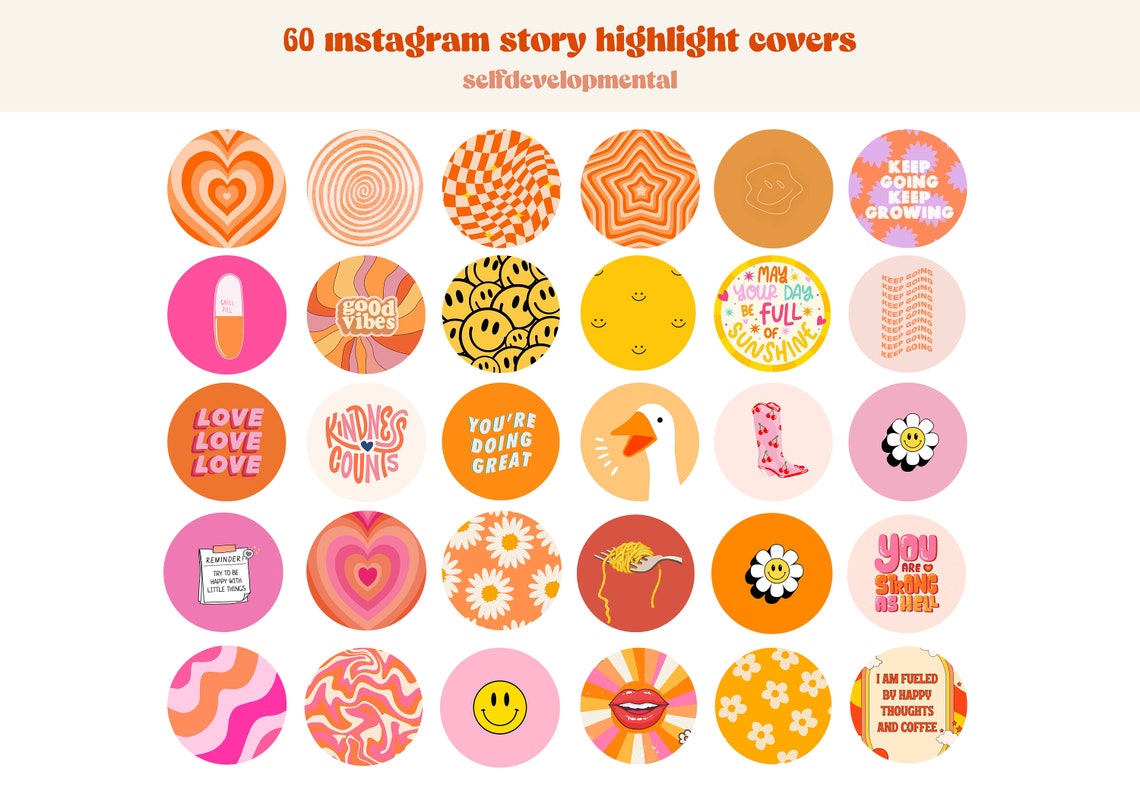 60 Retro Instagram Highlight Cover Icons, Groovy Highlight Covers ...