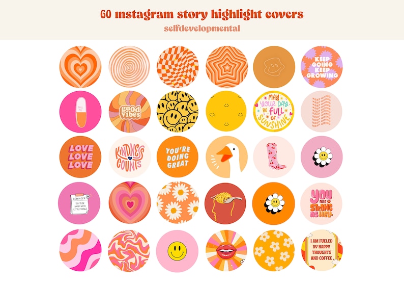 60 Retro Instagram Highlight Cover Icons, Groovy Highlight Covers ...