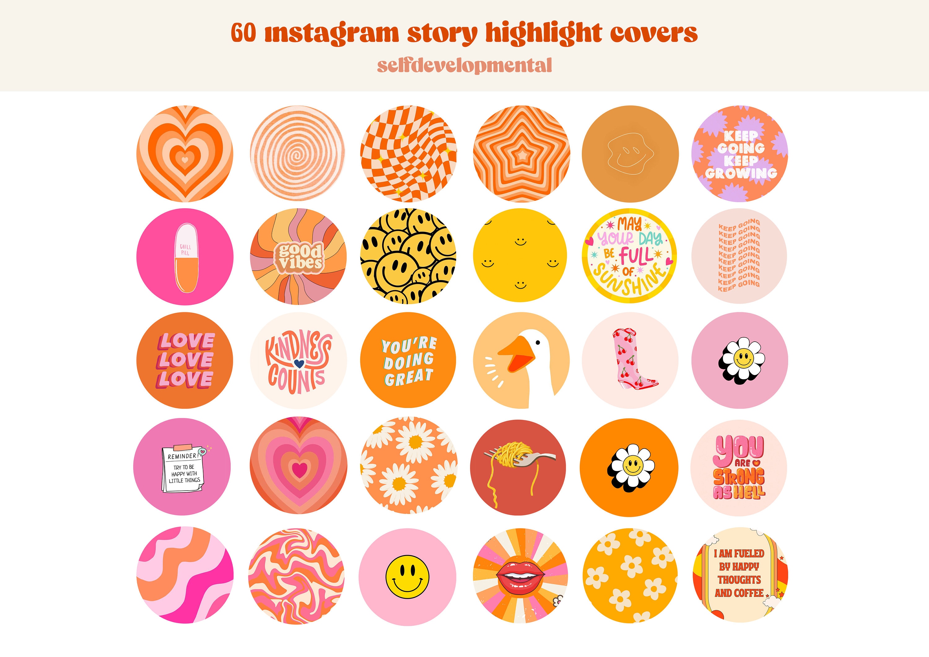 60 Retro Instagram Highlight Cover Icons, Groovy Highlight Covers ...