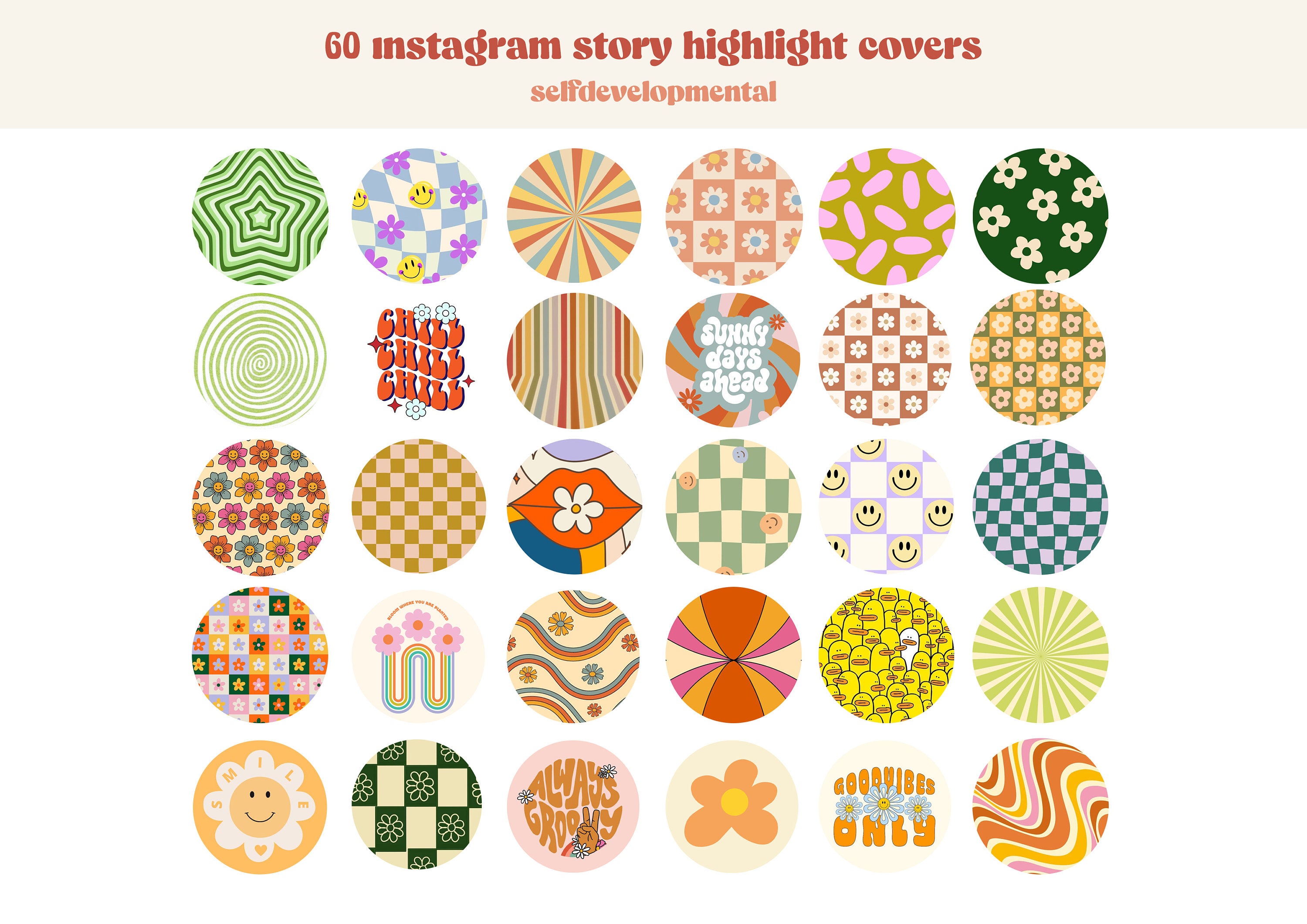 60 Retro Instagram Highlight Cover Icons, Groovy Highlight Covers ...