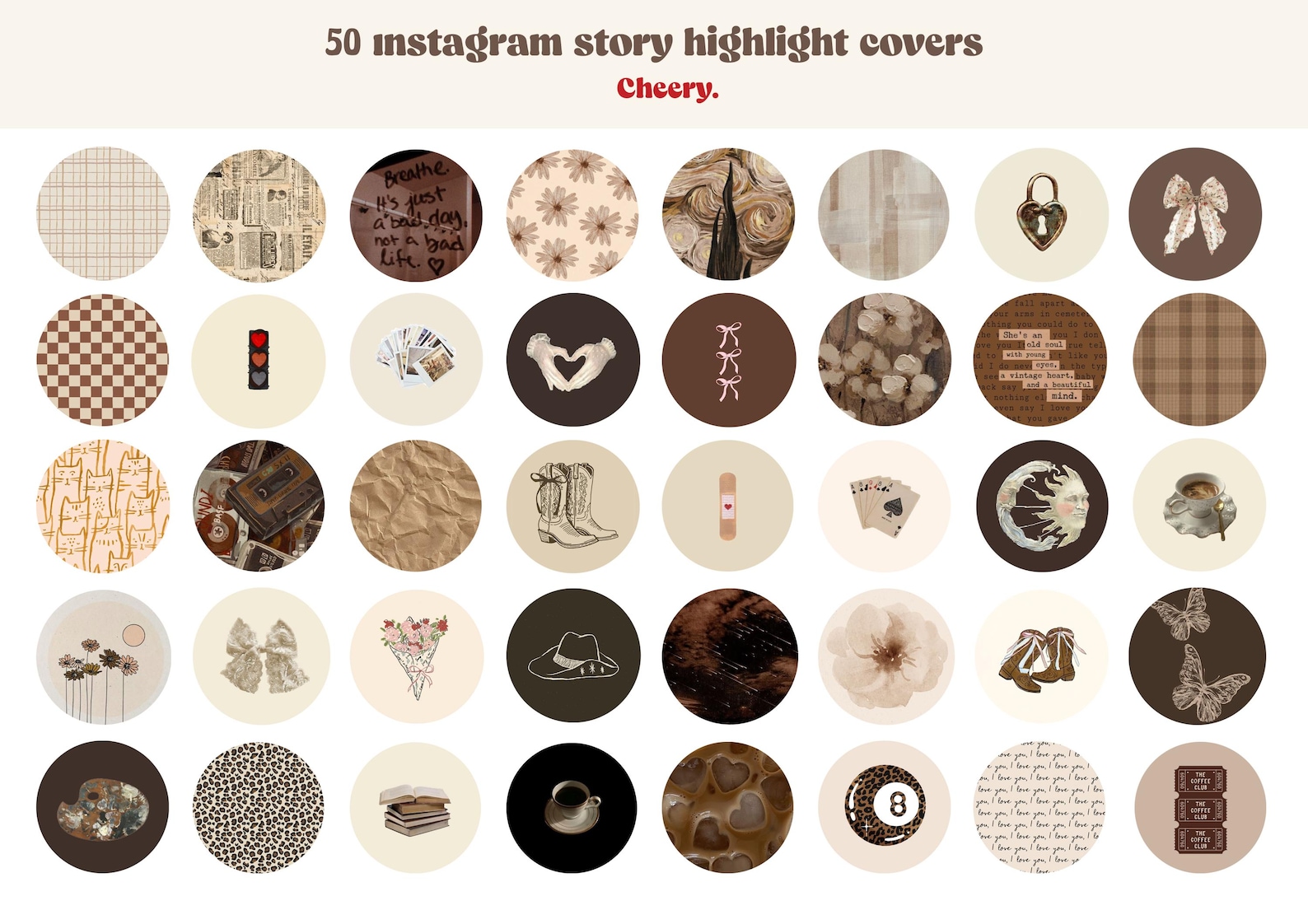 50 Retro Instagram Highlight Cover Icons, Groovy Highlight Cover, Beige ...