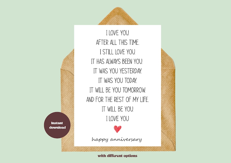Printable Anniversary Cards, Romantic Anniversary Card, Card for ...