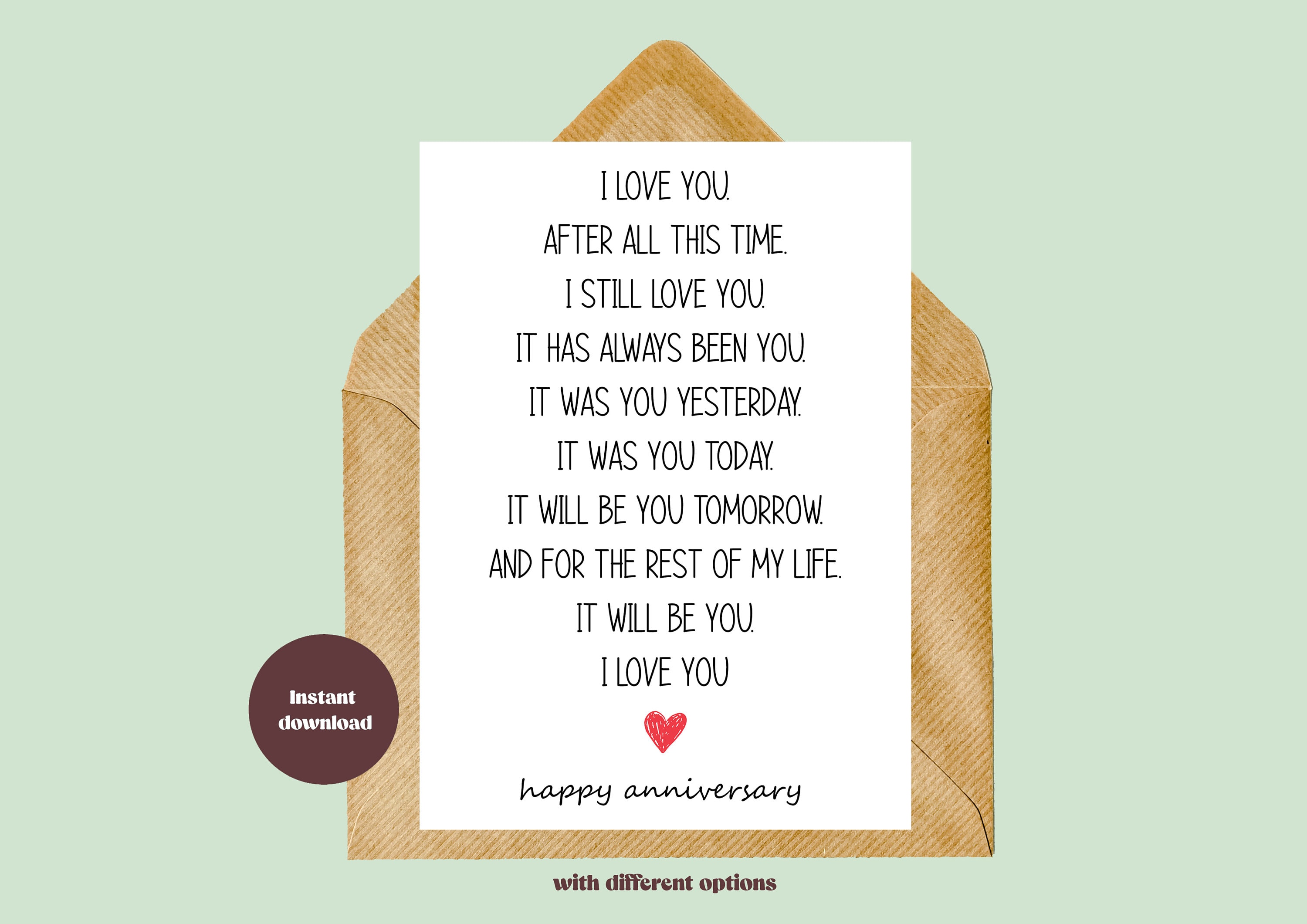 Printable Anniversary Cards, Romantic Anniversary Card, Card for ...