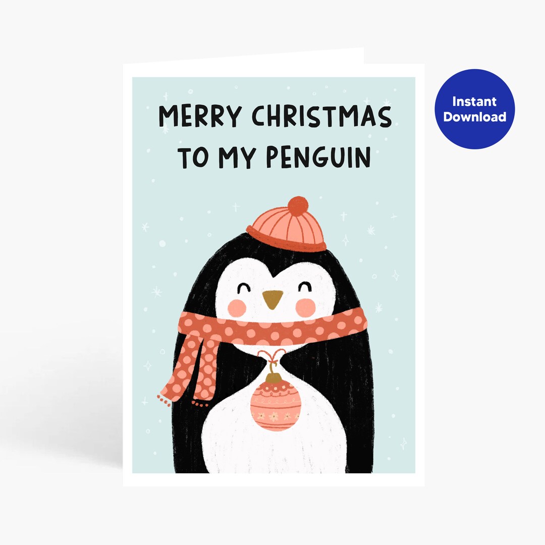 Cute Christmas Card I Printable Funny Christmas Card I Cute Penguin ...