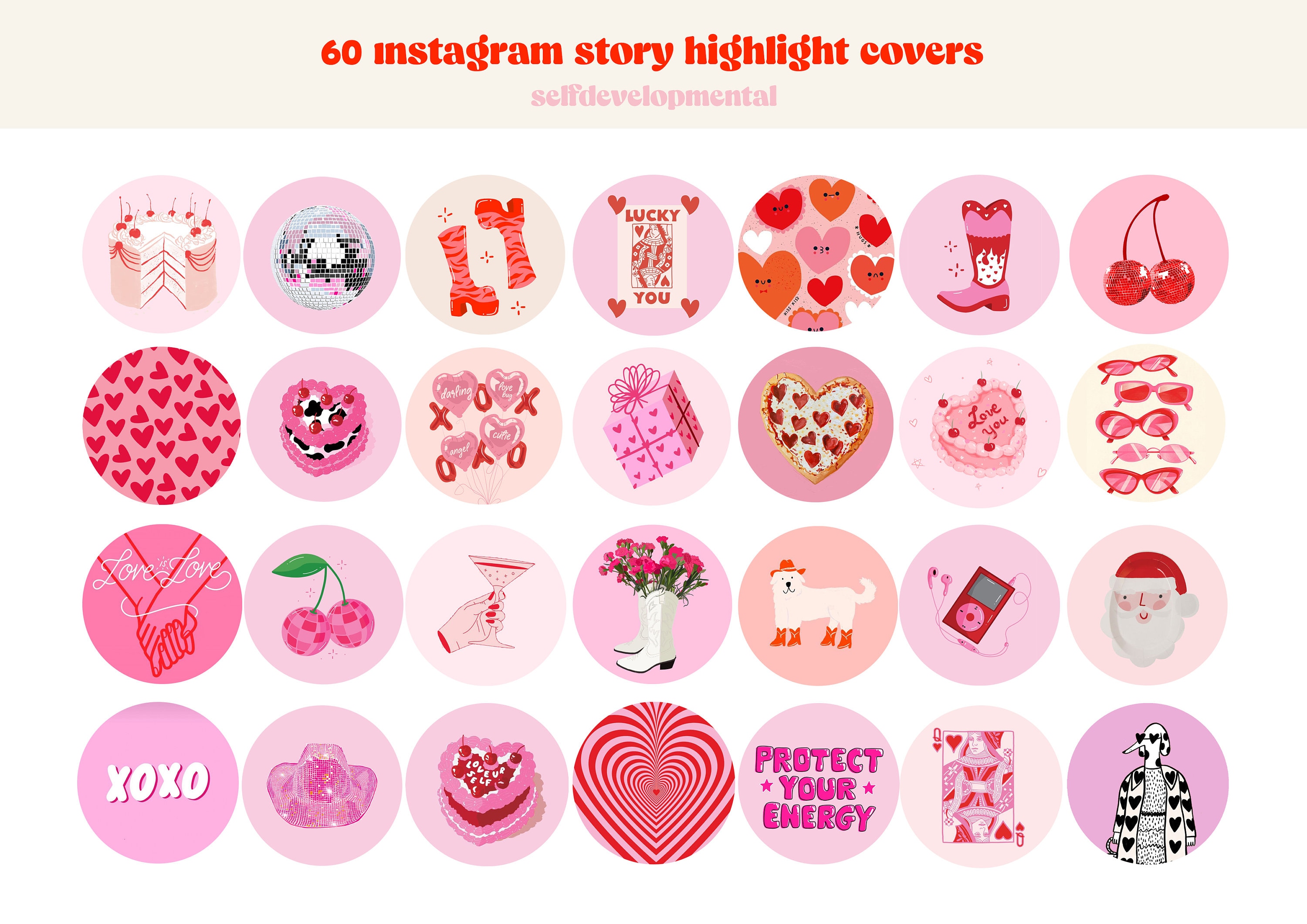 60 Retro Instagram Highlight Cover Icons, Groovy Highlight Covers, Red ...
